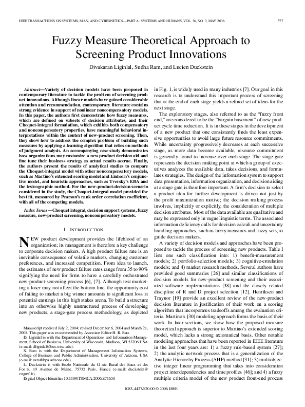 (PDF) Fuzzy measure theoretical approach to screening product innovations