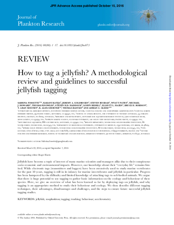 (PDF) How to tag a jellyfish? A methodological review and guidelines to ...