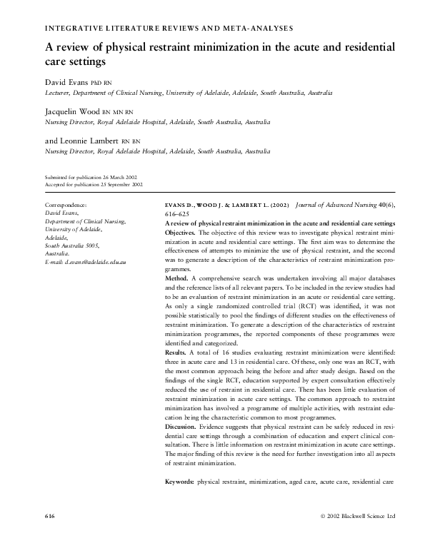 (PDF) A review of physical restraint minimization in the acute and ...