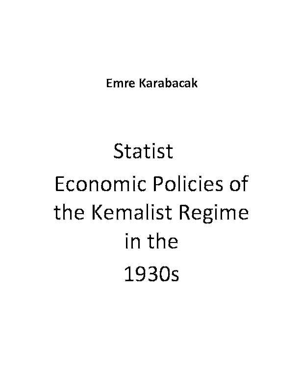 Statist Economic Policies of the Kemalist Regime in the 1930s