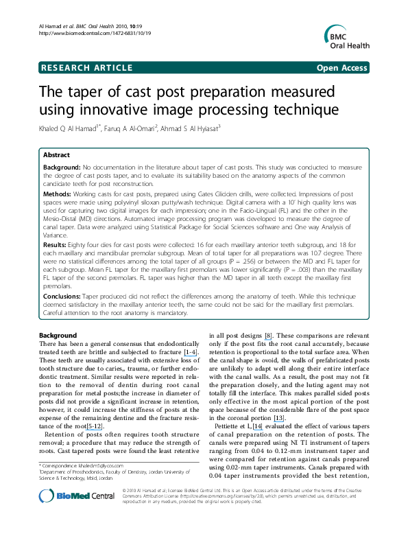 (PDF) The taper of cast post preparation measured using innovative ...