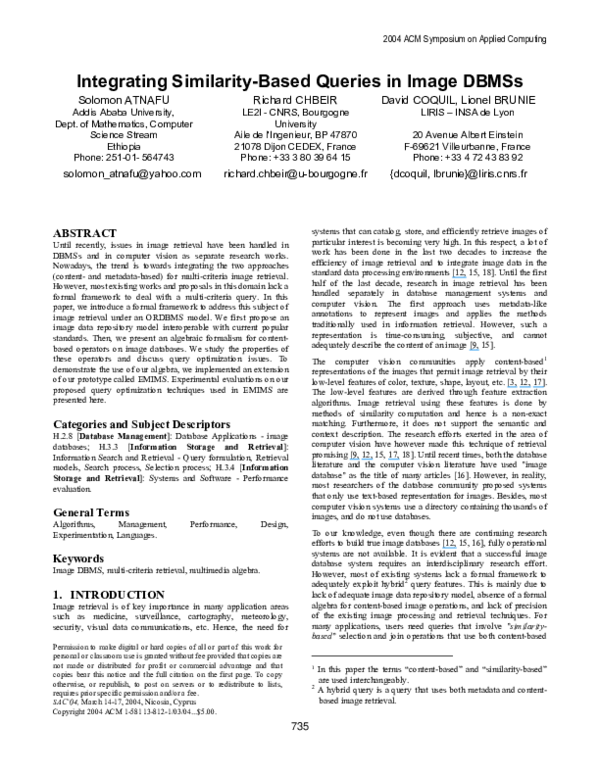(PDF) Integrating similarity-based queries in image DBMSs