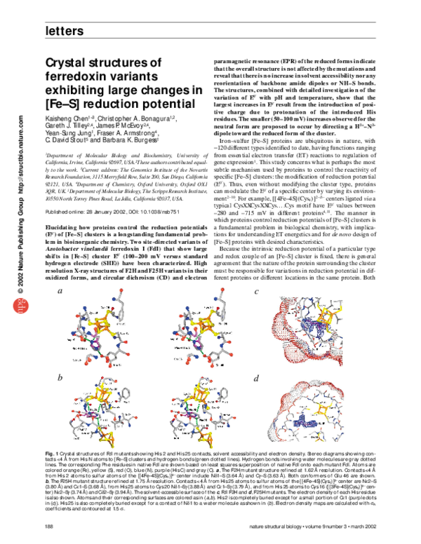 (PDF) Crystal structures of ferredoxin variants exhibiting large ...