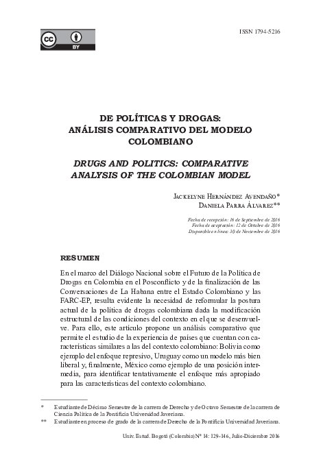 (PDF) DE POLÍTICAS Y DROGAS: ANÁLISIS COMPARATIVO DEL MODELO COLOMBIANO ...