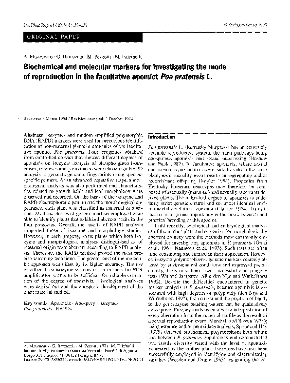(PDF) Biochemical and molecular markers for investigating the mode of ...