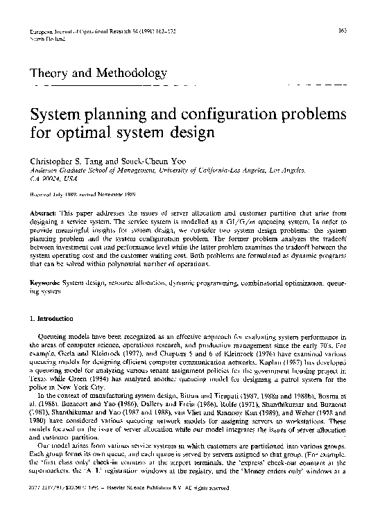 (PDF) System planning and configuration problems for optimal system design