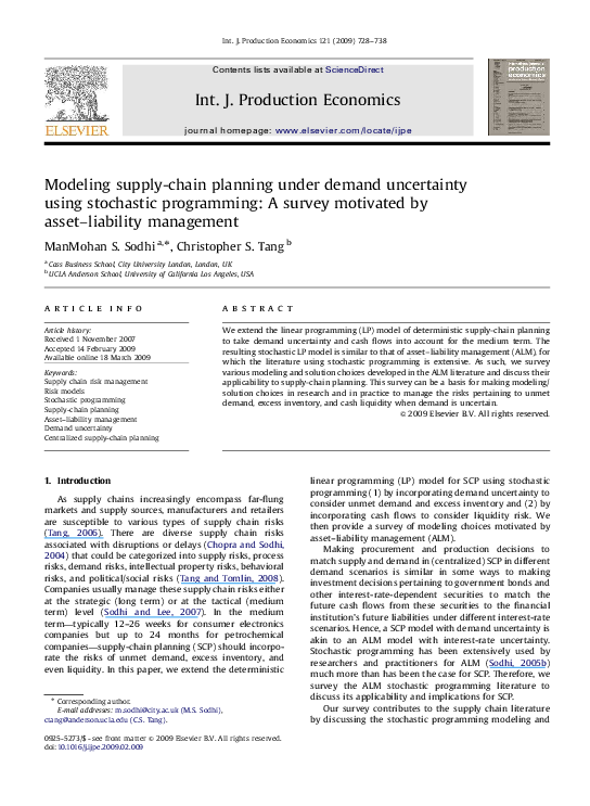 (PDF) Modeling supply-chain planning under demand uncertainty using ...