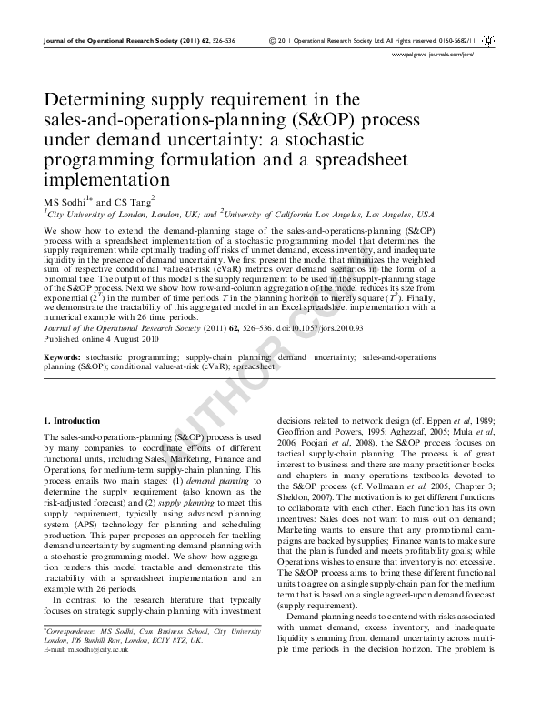(PDF) Determining supply requirement in the sales-and-operations-planning (S&OP) process under ...