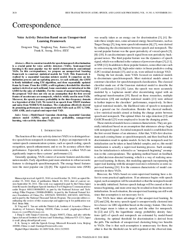 (PDF) Voice Activity Detection Based on an Unsupervised Learning Framework