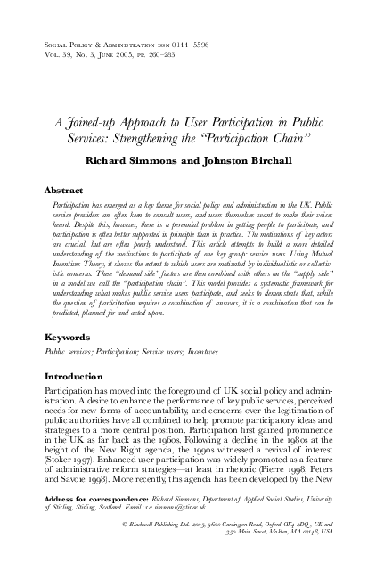 (PDF) A Joined-up Approach to User Participation in Public Services ...