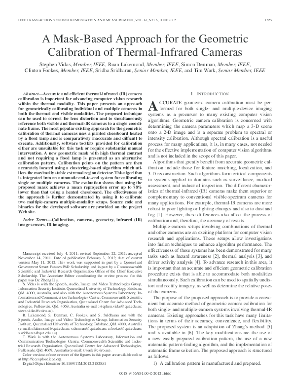 (PDF) A Mask-Based Approach for the Geometric Calibration of Thermal ...