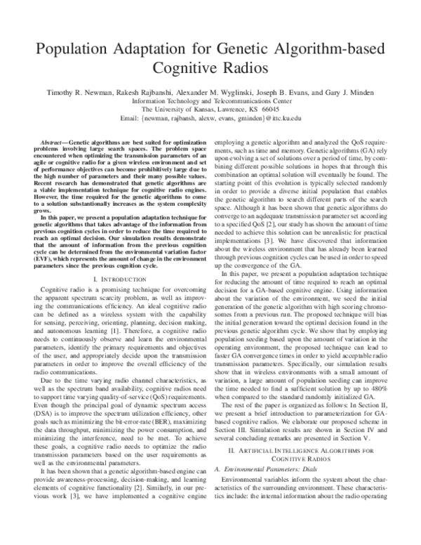 (PDF) Population Adaptation for Genetic Algorithm-based Cognitive Radios
