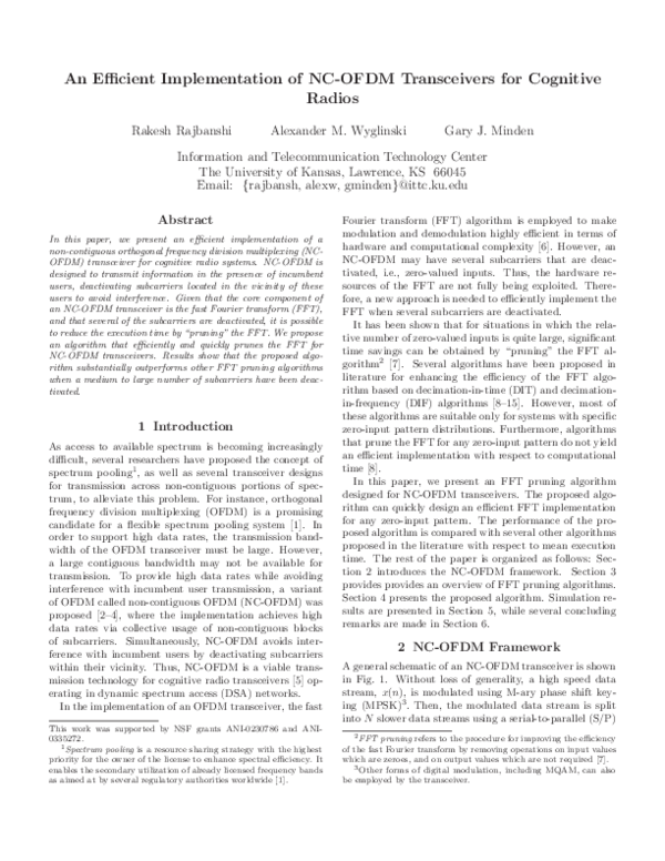 (PDF) An Efficient Implementation of NC-OFDM Transceivers for Cognitive Radios