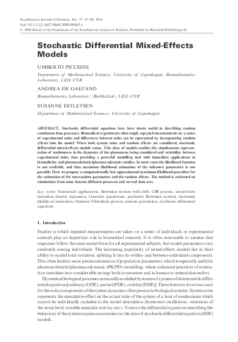 (PDF) Parameter Estimation in Stochastic Differential Equations (PDF) Parameter Estimation in Stochastic Differential Equations