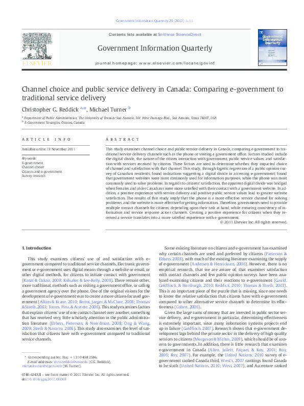 (PDF) Channel choice and public service delivery in Canada: Comparing e ...
