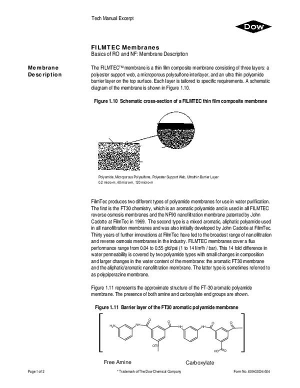 (PDF) Tech Manual Excerpt: FILMTEC Membranes Basics of RO and NF ...