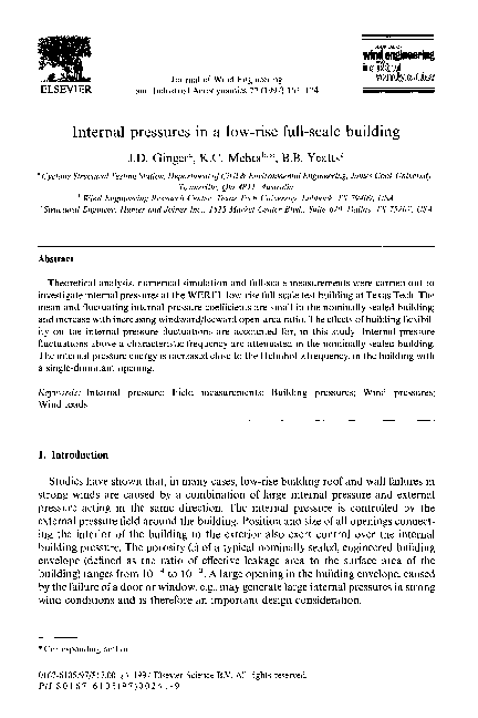 (PDF) Internal pressures in a low-rise full-scale building