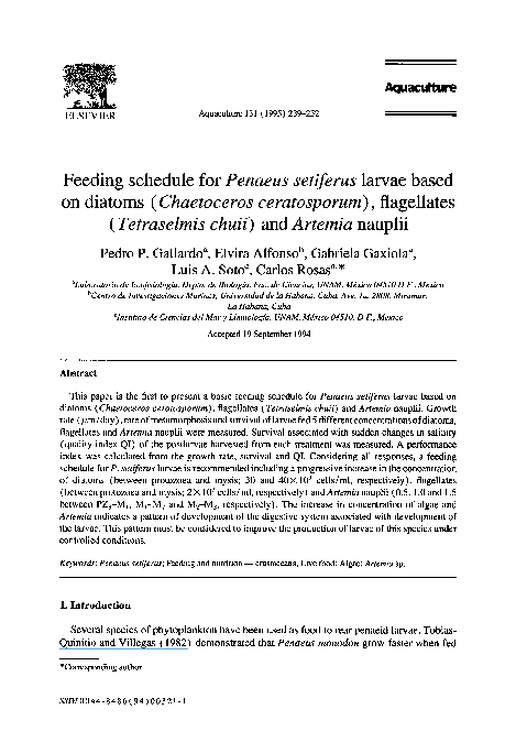 (PDF) Feeding schedule for Penaeus setiferus larvae based on diatoms ...