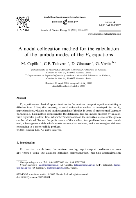 Pdf A Nodal Collocation Method For The Calculation Of The Lambda