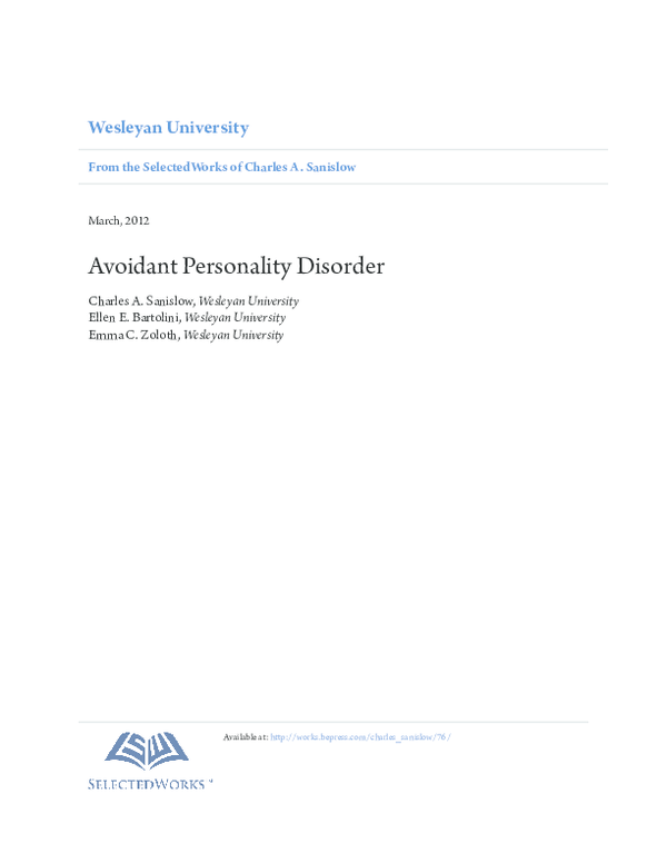 (PDF) Avoidant Personality Disorder
