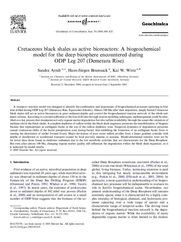 (PDF) Cretaceous black shales as active bioreactors: A biogeochemical ...