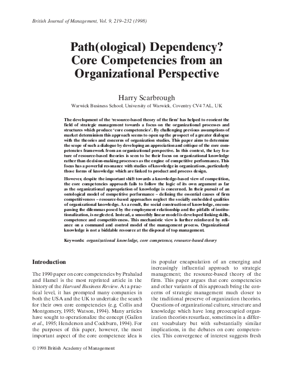 (PDF) Path(ological) Dependency? Core Competencies from an ...