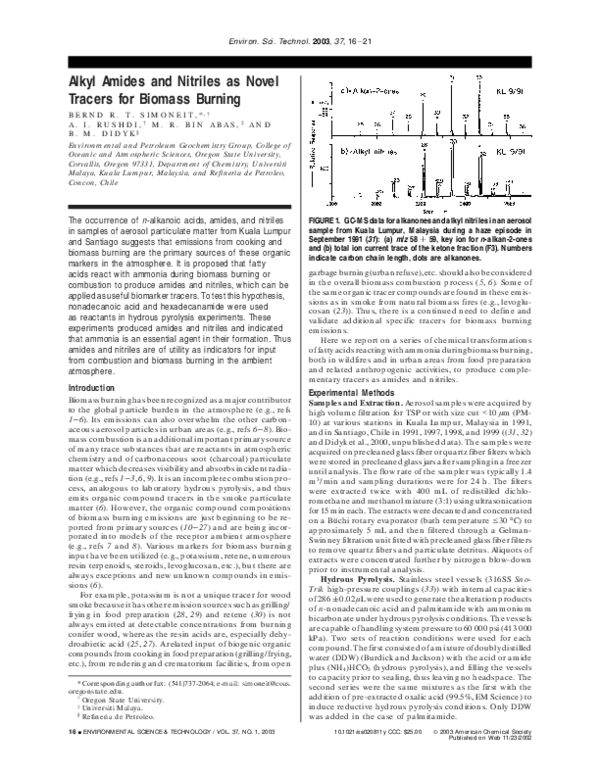 (PDF) Alkyl Amides and Nitriles as Novel Tracers for Biomass Burning