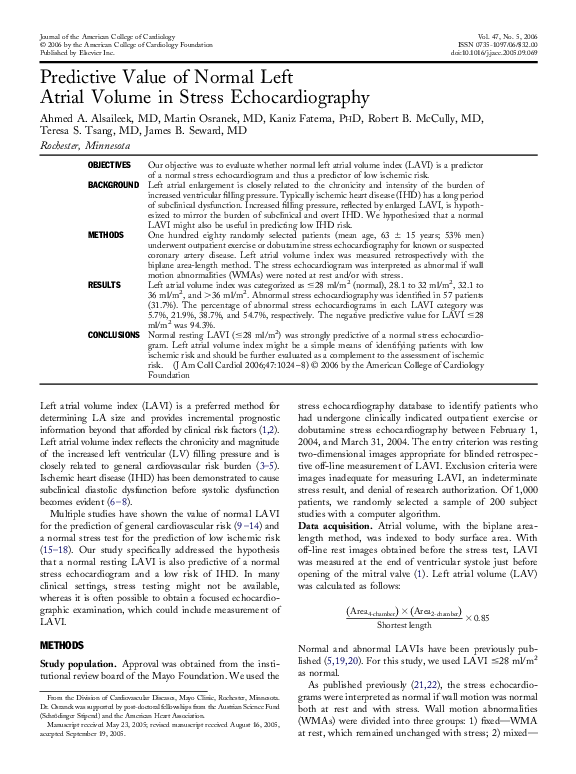 (PDF) Predictive Value of Normal Left Atrial Volume in Stress ...