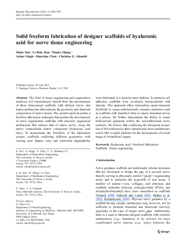 (PDF) Solid freeform fabrication of designer scaffolds of hyaluronic acid for nerve tissue ...