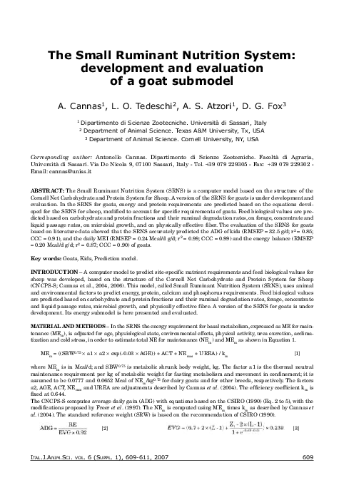 (PDF) The Small Ruminant Nutrition System: development and evaluation of a goat submodel