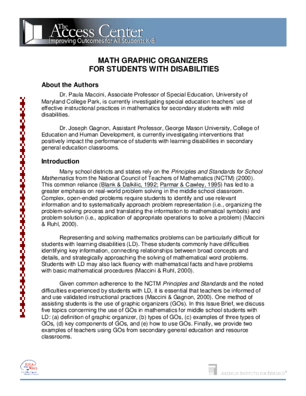(PDF) MATH GRAPHIC ORGANIZERS FOR STUDENTS WITH DISABILITIES
