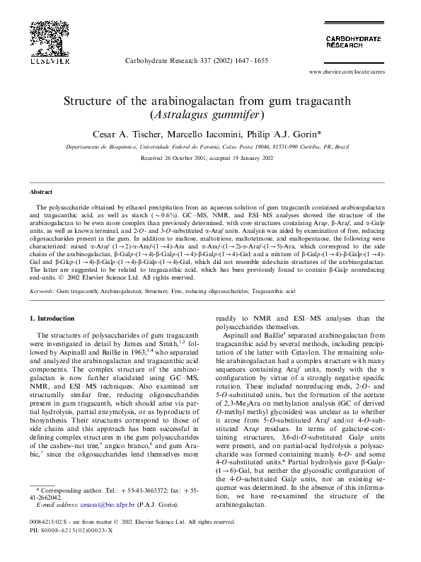 (PDF) Structure of the arabinogalactan from gum tragacanth ( Astralagus ...