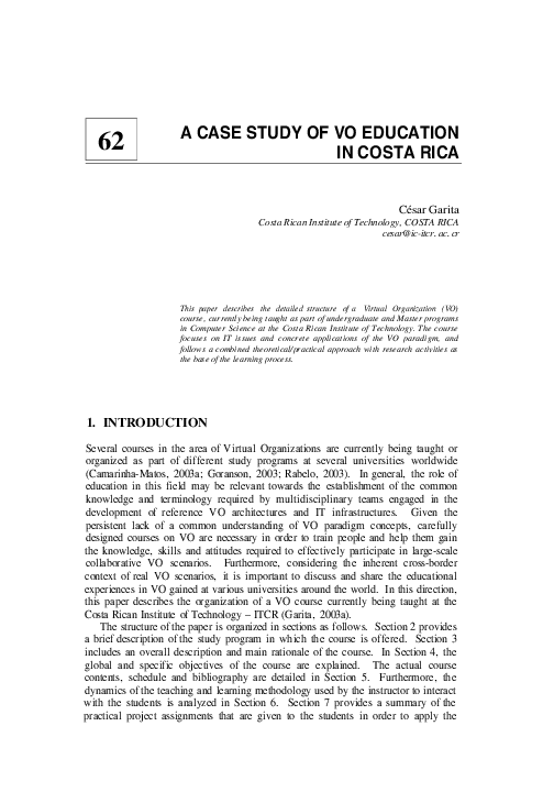 (PDF) A Case Study of VO Education in Costa Rica