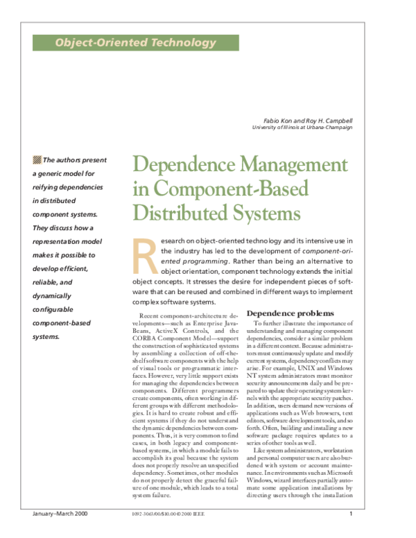 Pdf Dependence Management In Component Based Distributed Systems