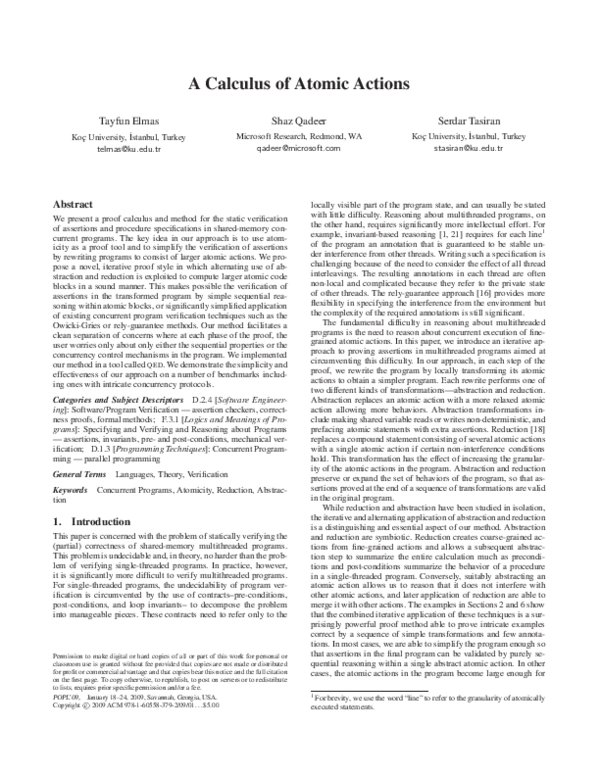(PDF) A calculus of atomic actions