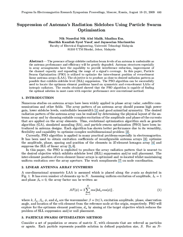 (PDF) Suppression of Antenna's Radiation Sidelobes Using Particle Swarm Optimisation