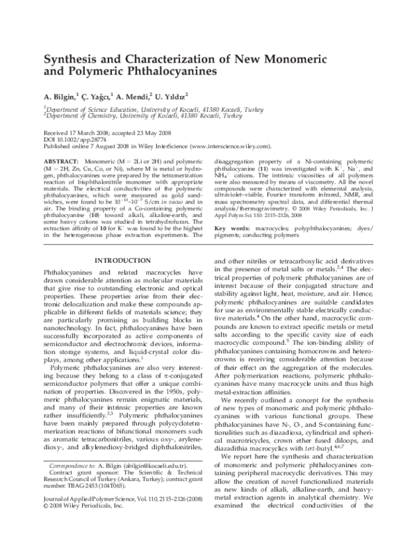 (PDF) Synthesis and characterization of new monomeric and polymeric phthalocyanines