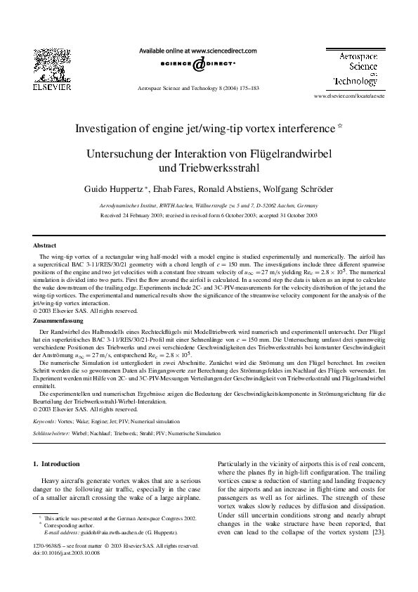 (PDF) Investigation of engine jet/wing-tip vortex interference