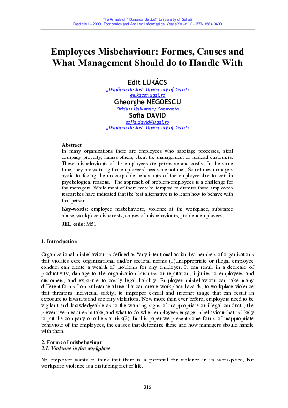 (PDF) Employees Misbehaviour. Formes, Causes and What Management Should do to Handle With