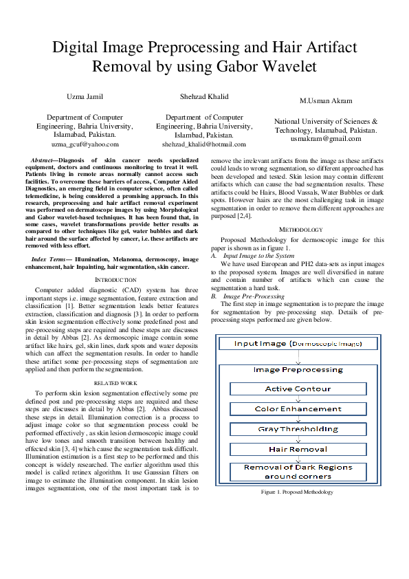 (PDF) Digital Image Preprocessing and Hair Artifact Removal by using Gabor Wavelet