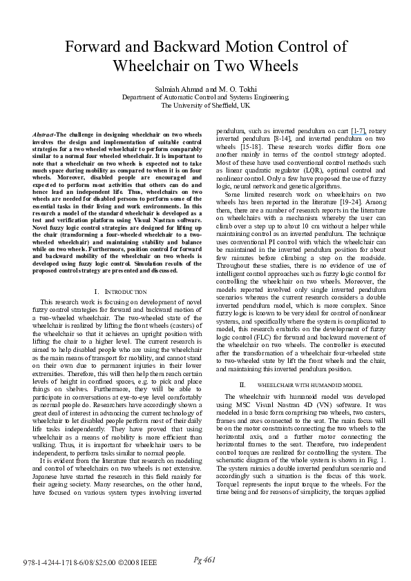 (PDF) Forward and backward motion control of wheelchair on two wheels
