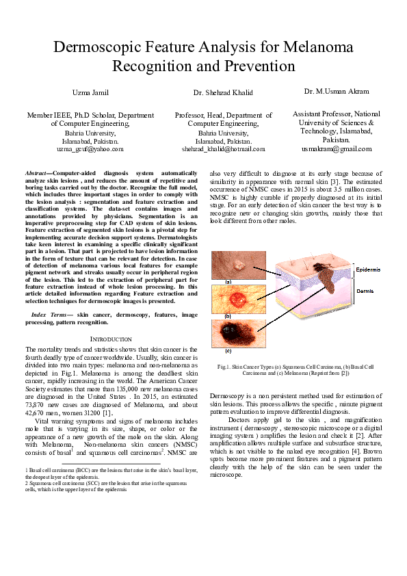 Pdf Dermoscopic Feature Analysis For Melanoma Recognition And Prevention