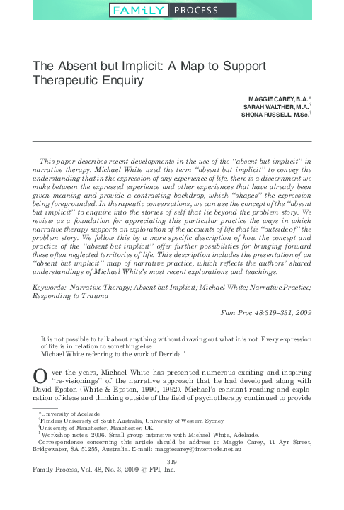 (PDF) The Absent but Implicit: A Map to Support Therapeutic Enquiry