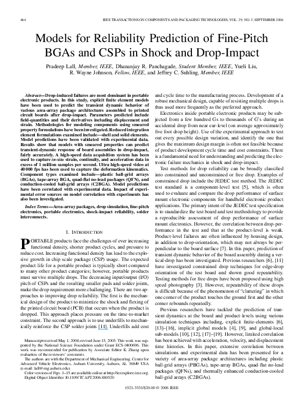 (PDF) Models for reliability prediction of fine-pitch BGAs and CSPs in shock and drop-impact