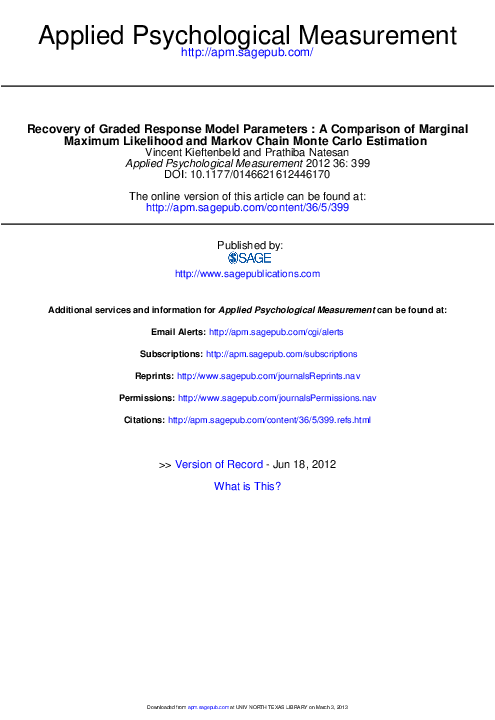 (PDF) Recovery of Graded Response Model Parameters: A Comparison of Marginal Maximum Likelihood ...
