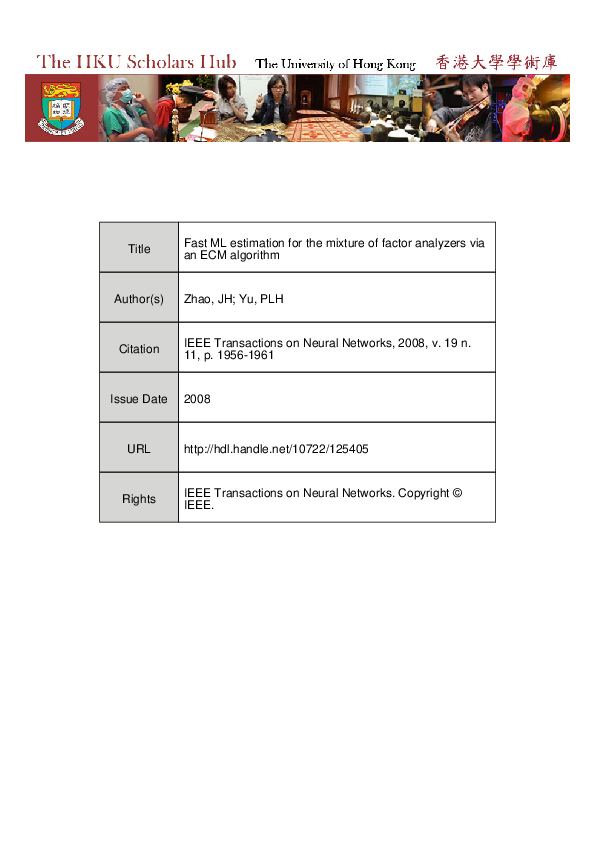 Pdf Fast Ml Estimation For The Mixture Of Factor Analyzers Via An Ecm Algorithm