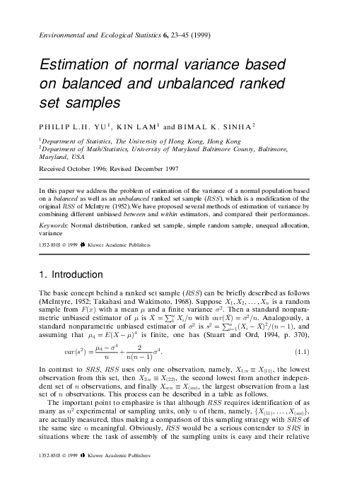 Pdf Estimation Of Normal Variance Based On Balanced And Unbalanced Ranked Set Samples