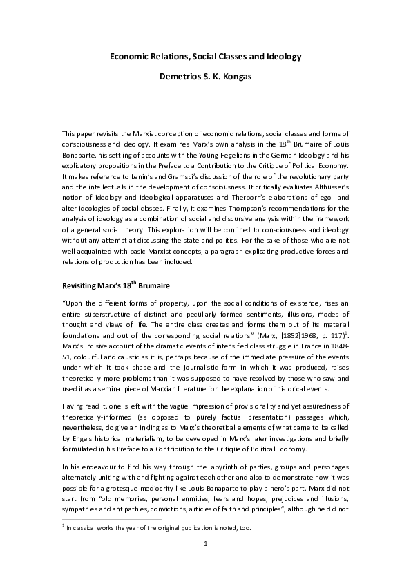 (PDF) Economic Relations, Social Classes and Ideology