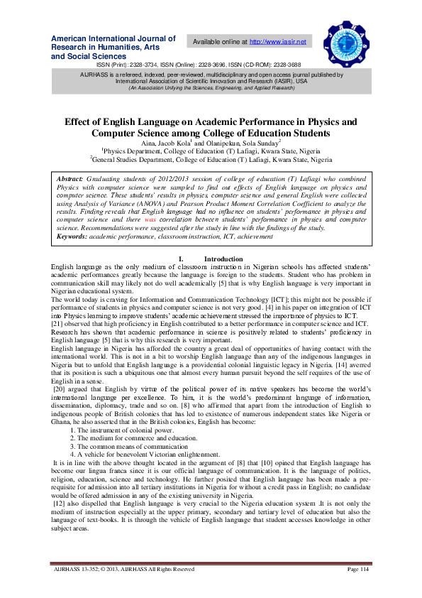 (PDF) Effect of English Language on Academic Performance in Physics and ...