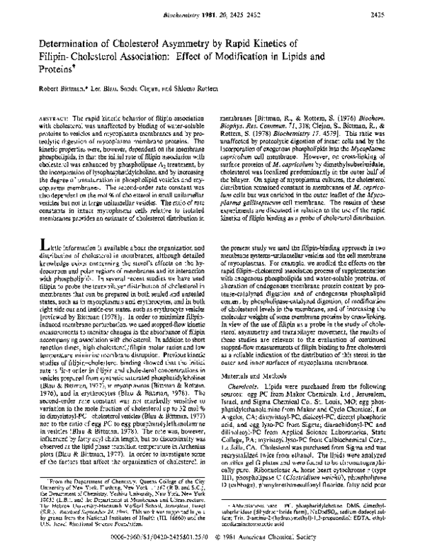 (PDF) Determination of cholesterol asymmetry by rapid kinetics of ...